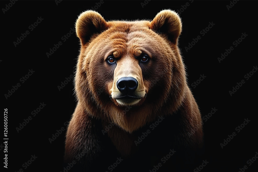 Light and shadow brown bare or alaska bear (Grizzly Bears) on black ...