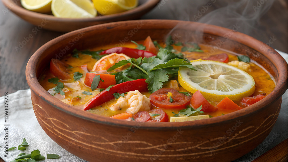 Authentic Moqueca Baiana with shrimp, fish, and coconut milk Stock ...