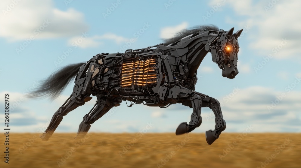Mechanical Horse with Laser Eye and Robotic Spine Running in a ...