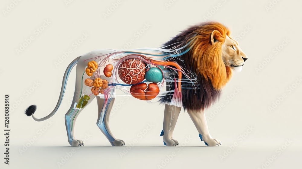 Multi-layered Cutaway of Lion Showing External Anatomy and Internal ...