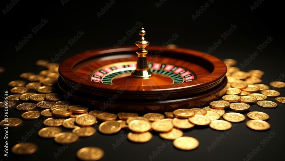 Roulette wheel with detailed focus on glossy sections, numbers, and a ...