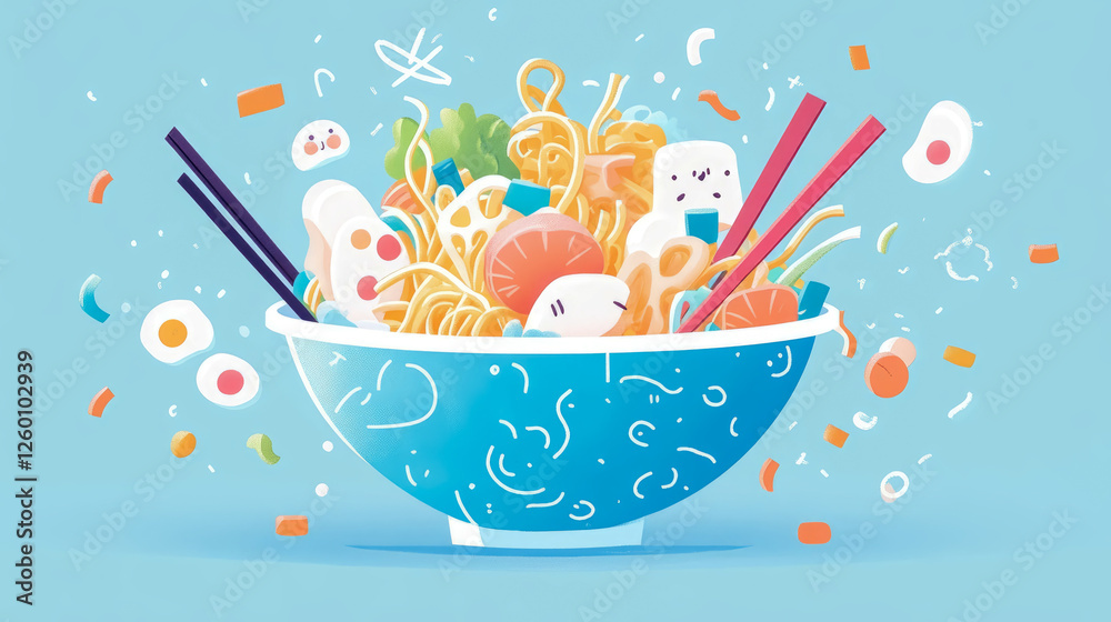Food themed illustration: A colorful, delicious bowl of ramen ready to ...