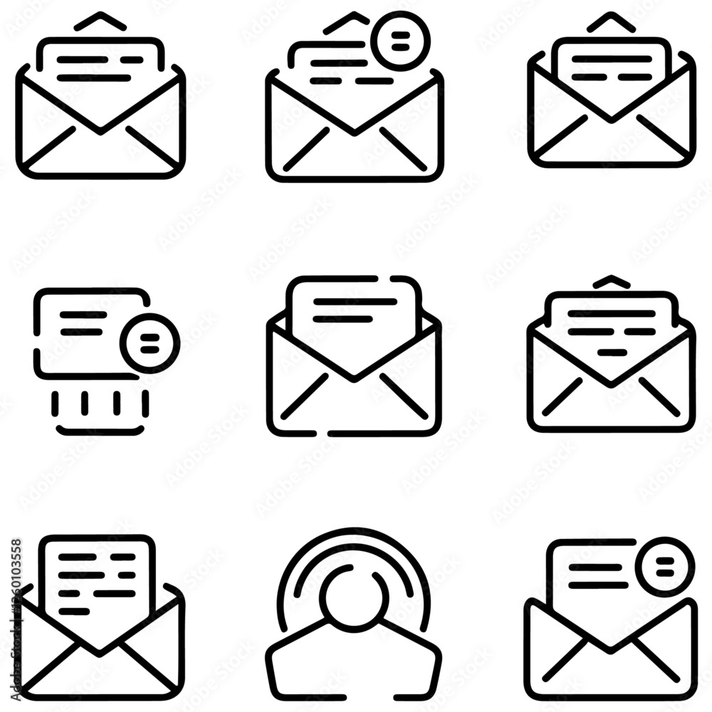 Email and message line icons collection. Thin outline icons pack. UI ...