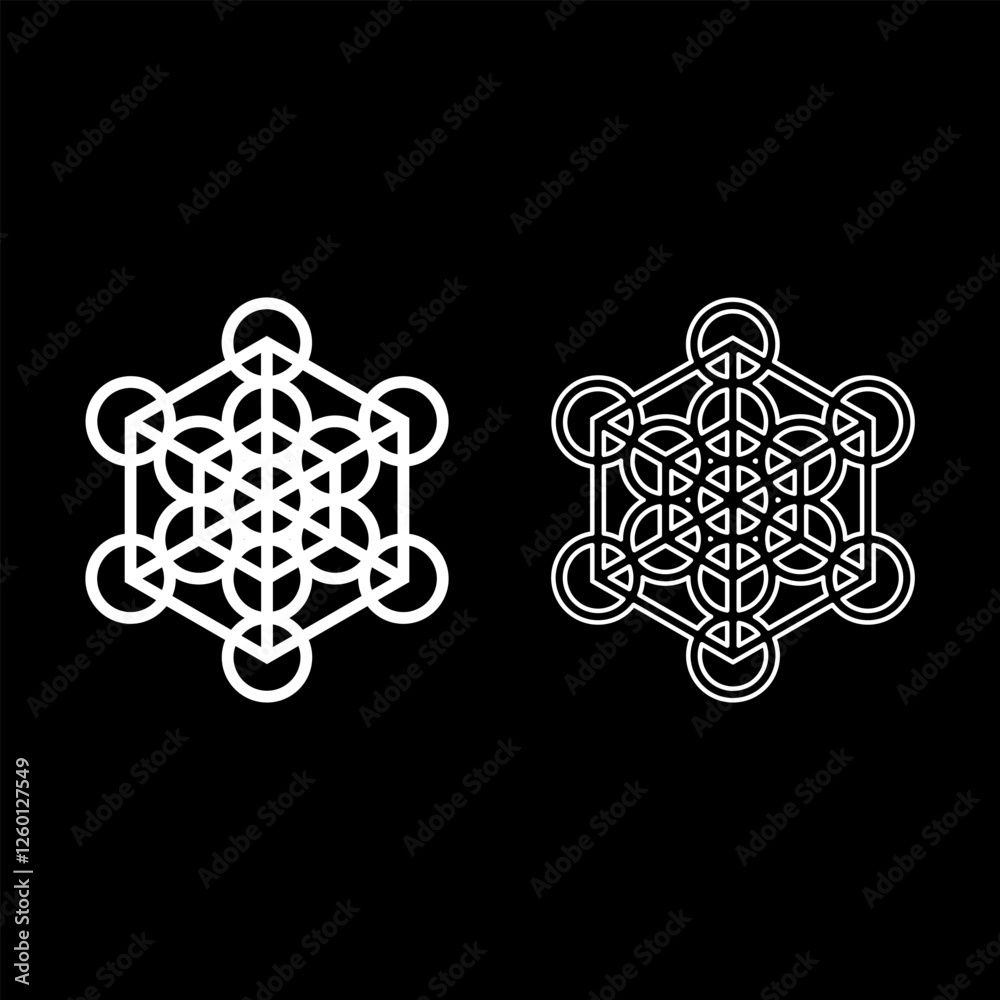 Metatron cube Sacred geometry set icon white color vector illustration ...