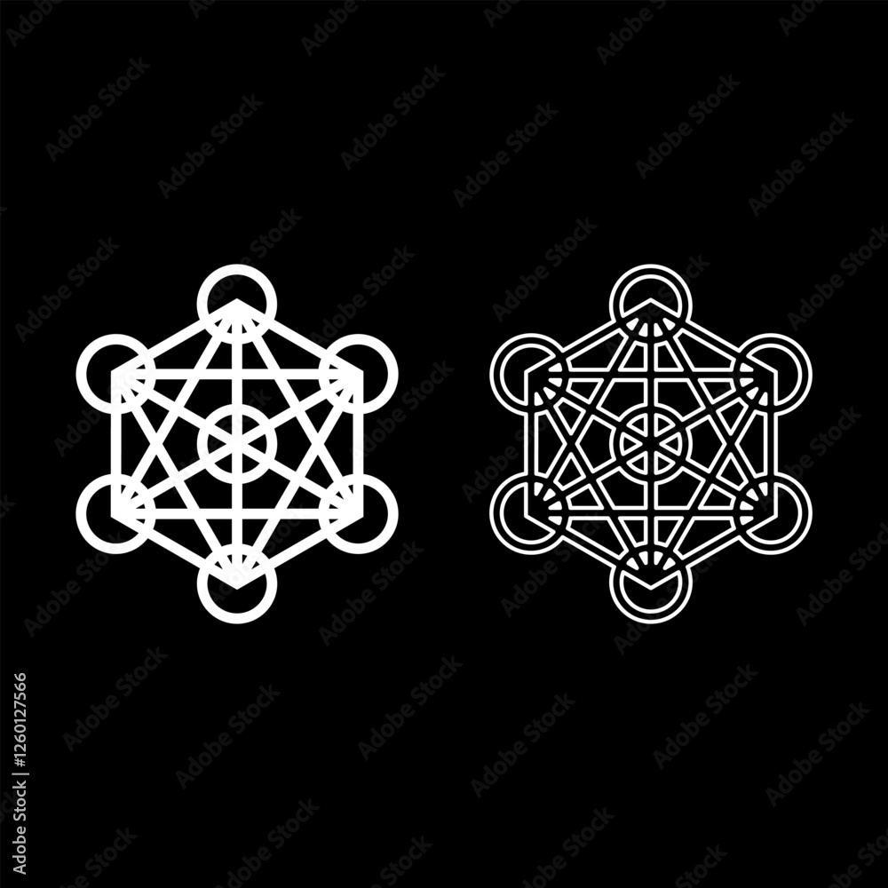Metatron cube Sacred geometry set icon white color vector illustration ...