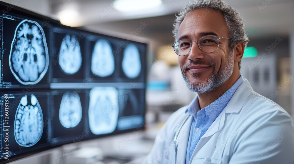 CT scan control room with a technician reviewing detailed cross ...