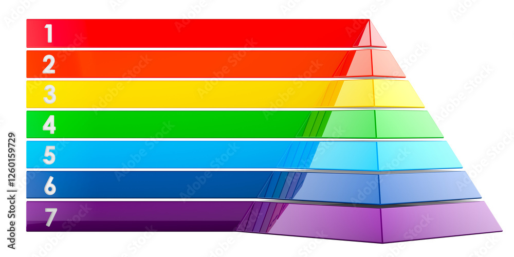 Pyramid with color levels, pyramid chart. 3d rendering isolated on ...
