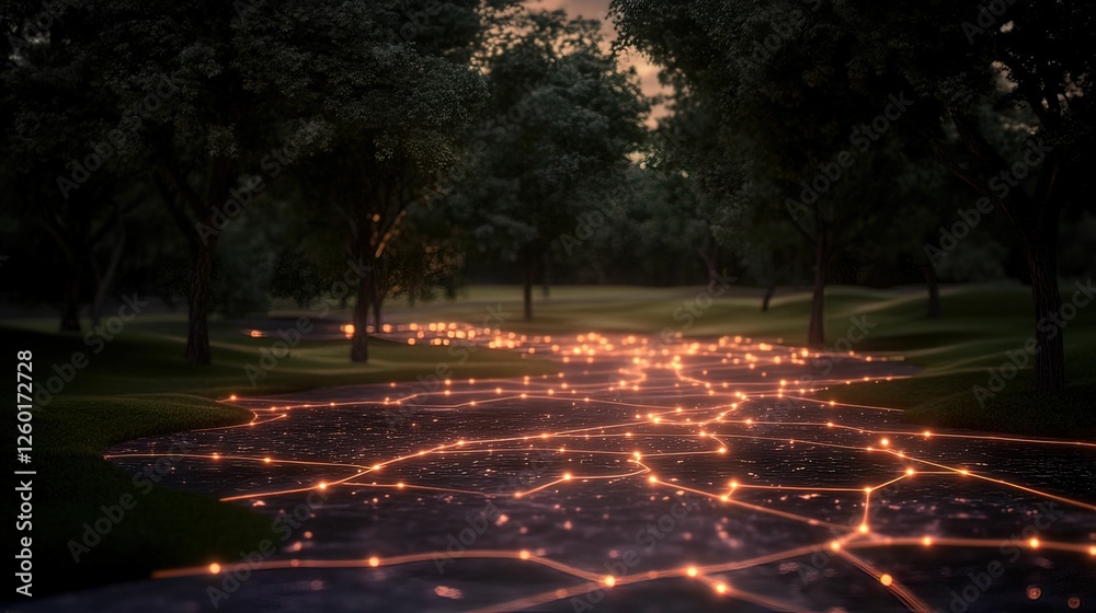 Digital map overlay in public park glowing compressed scale nature ...