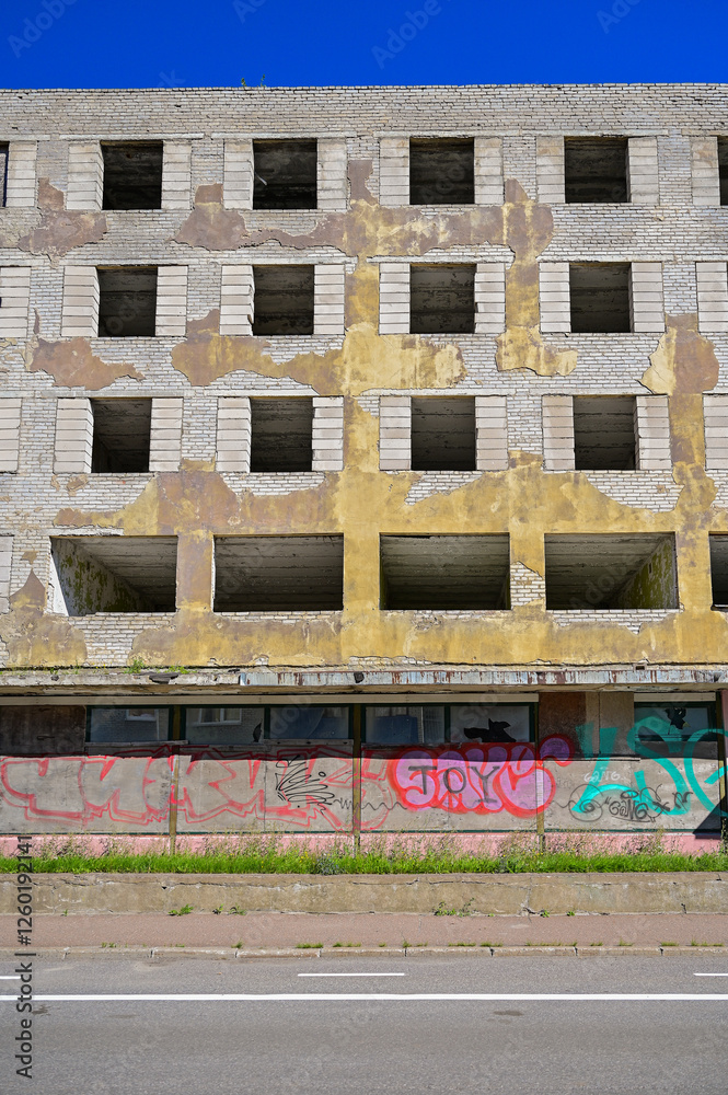 Old partly dilapidated traditional apartment building in the old town ...