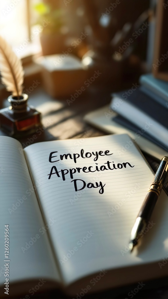 Employee Appreciation Day. Open notebook featuring a handwritten ...