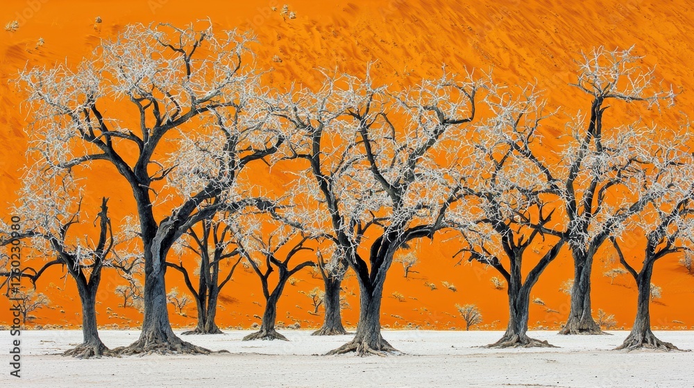 Stark desert landscape with bleached trees namib desert nature ...