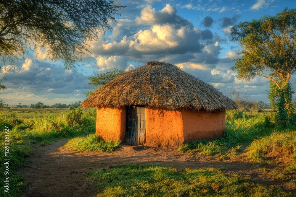 Mud Hut in Traditional Masai Village in Africa. Masai Mara, Kenya. African Aboriginal Culture ...