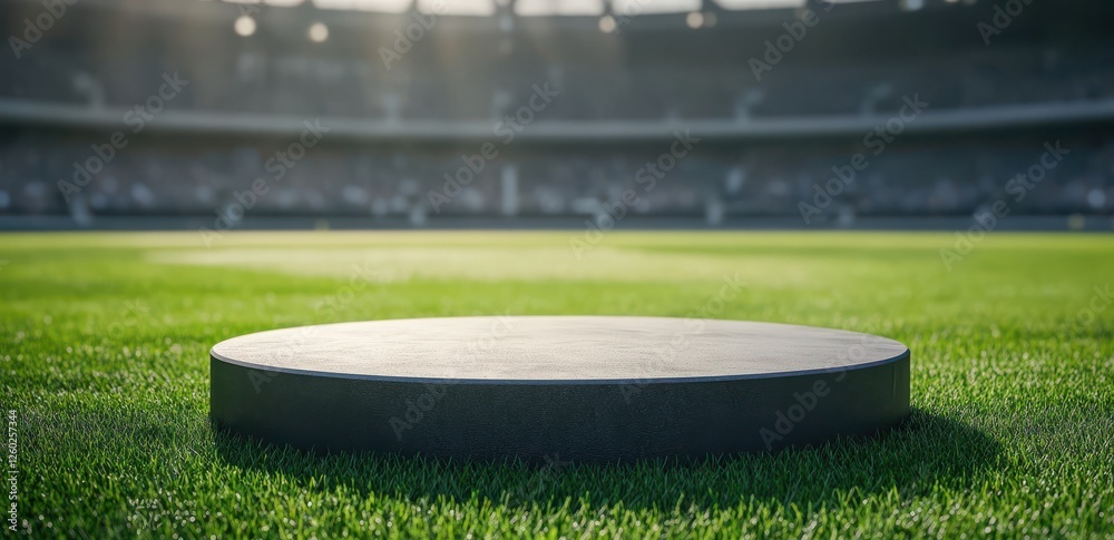 Stadium Podium: A sleek, dark circular podium sits center stage on a ...