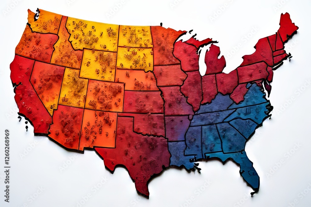 USA Map with Colored States and Detailed Regions Stock Photo | Adobe Stock