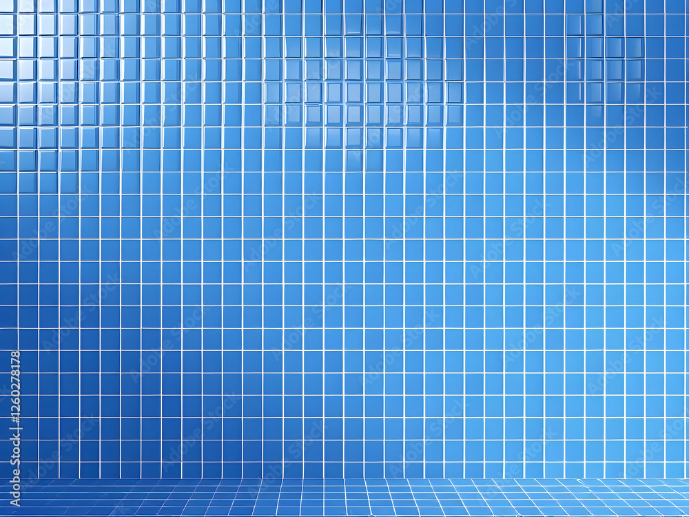 blue tile wall with rectangle pattern in bathroom render. Modern ...