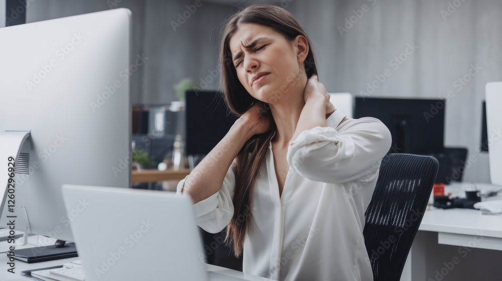 Businesswomen suffer from shoulder pain from working too much in an ...