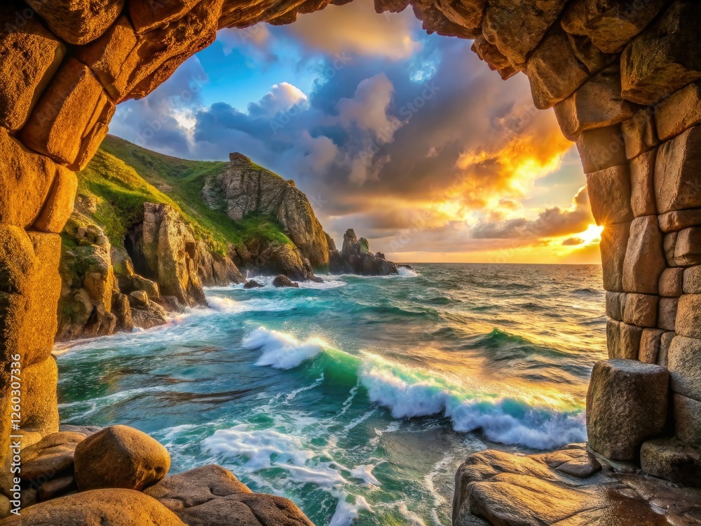 Porth Nanven's dramatic cave entrance frames a wild Cornish seascape ...