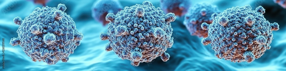 Virus particles under a microscope showing detailed molecular structure ...