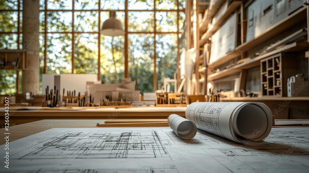 Detailed architectural blueprint of a modern building layout with ...