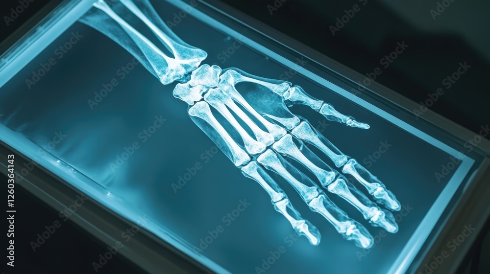 X-ray image of human hand showcasing navicular bone on illuminated ...