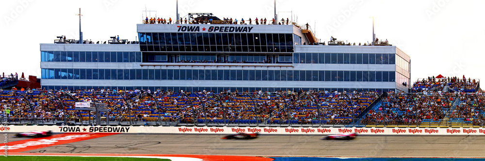 Iowa Speedway grandstand and tower with fans, during a racing event ...
