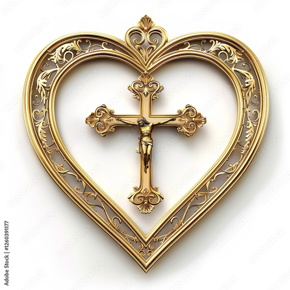 Ornate Gold Heart Frame Crucifix Religious Christian Faith Symbol ...
