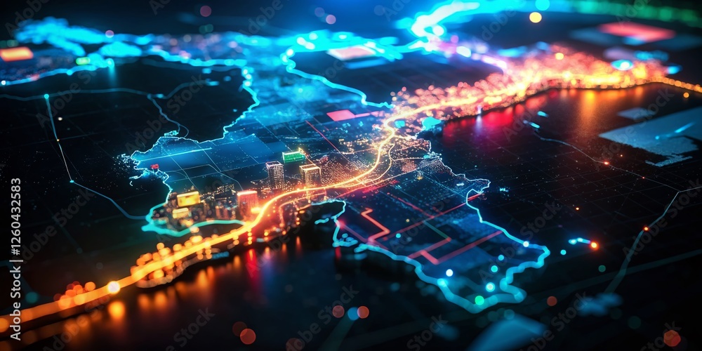 Japan Map: Illuminated Cities at Night, Tokyo Highlighted Stock ...