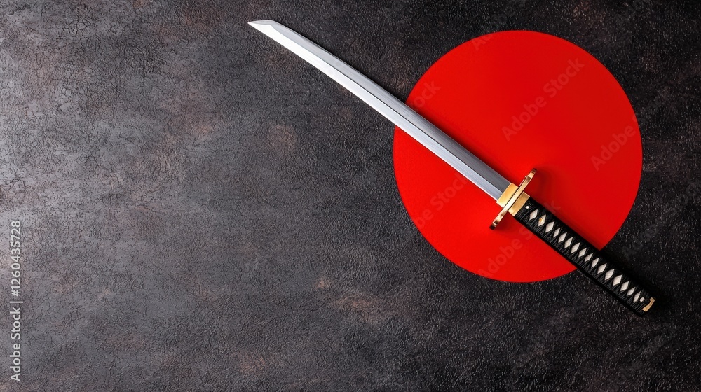 Sword on a red circle background, evoking Japanese culture. Stock Photo ...