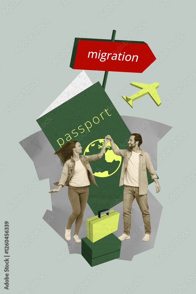 Foto de Stock Trend template sketch design 3D photo collage of passport ...