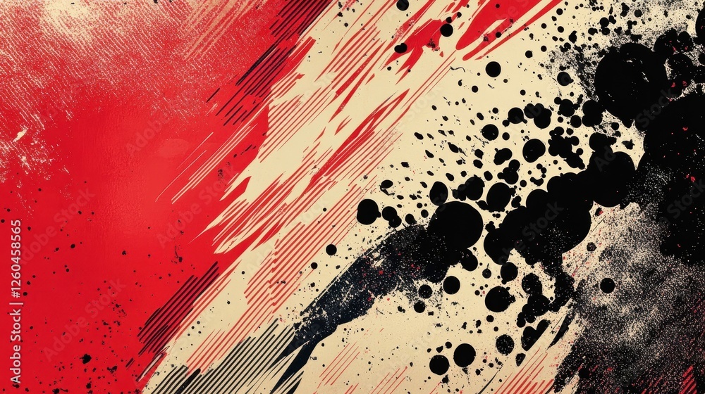 Funky red comic wallpaper with floating sound effects and bold ink ...