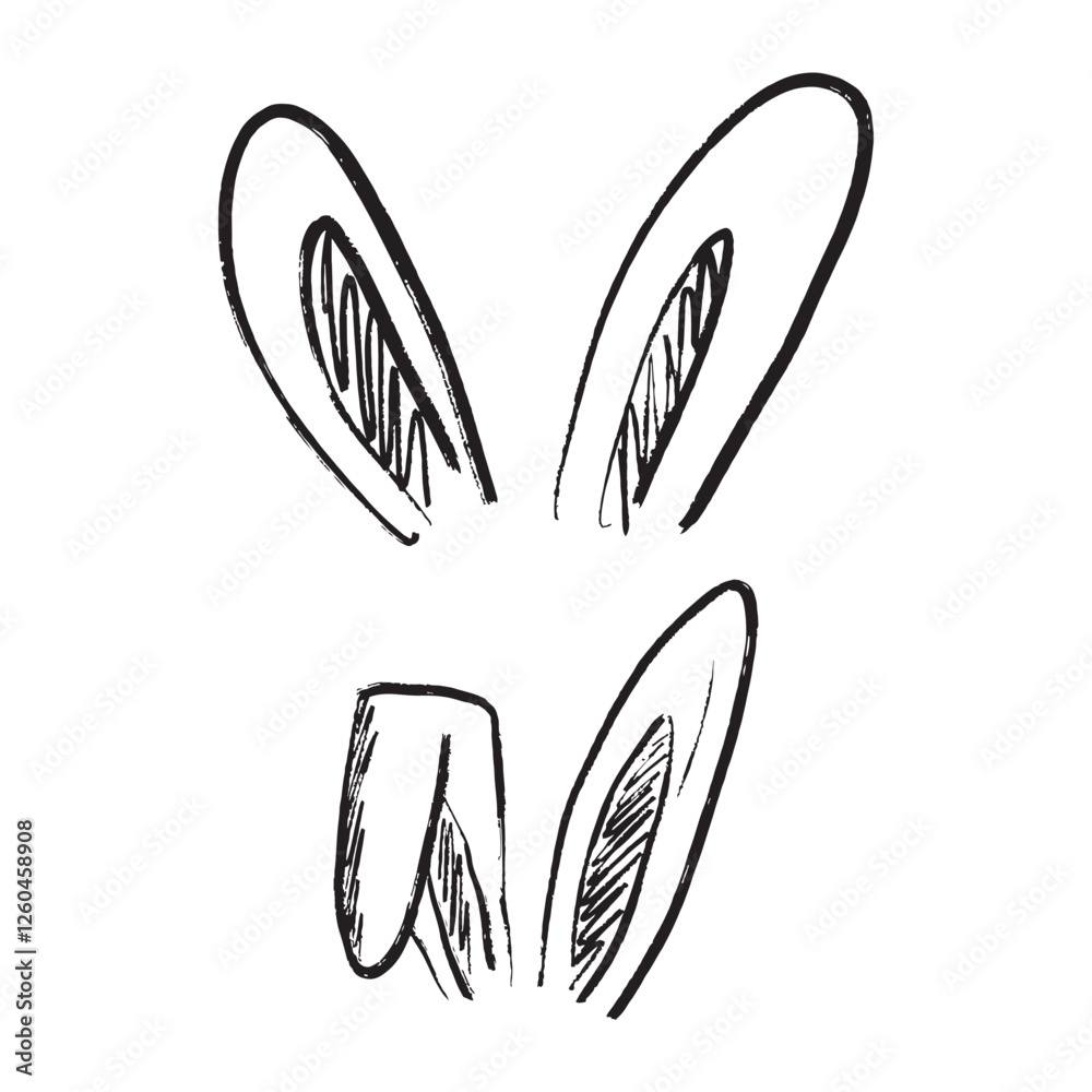 Easter bunny ears drawing in black brush stroke texture isolated on ...