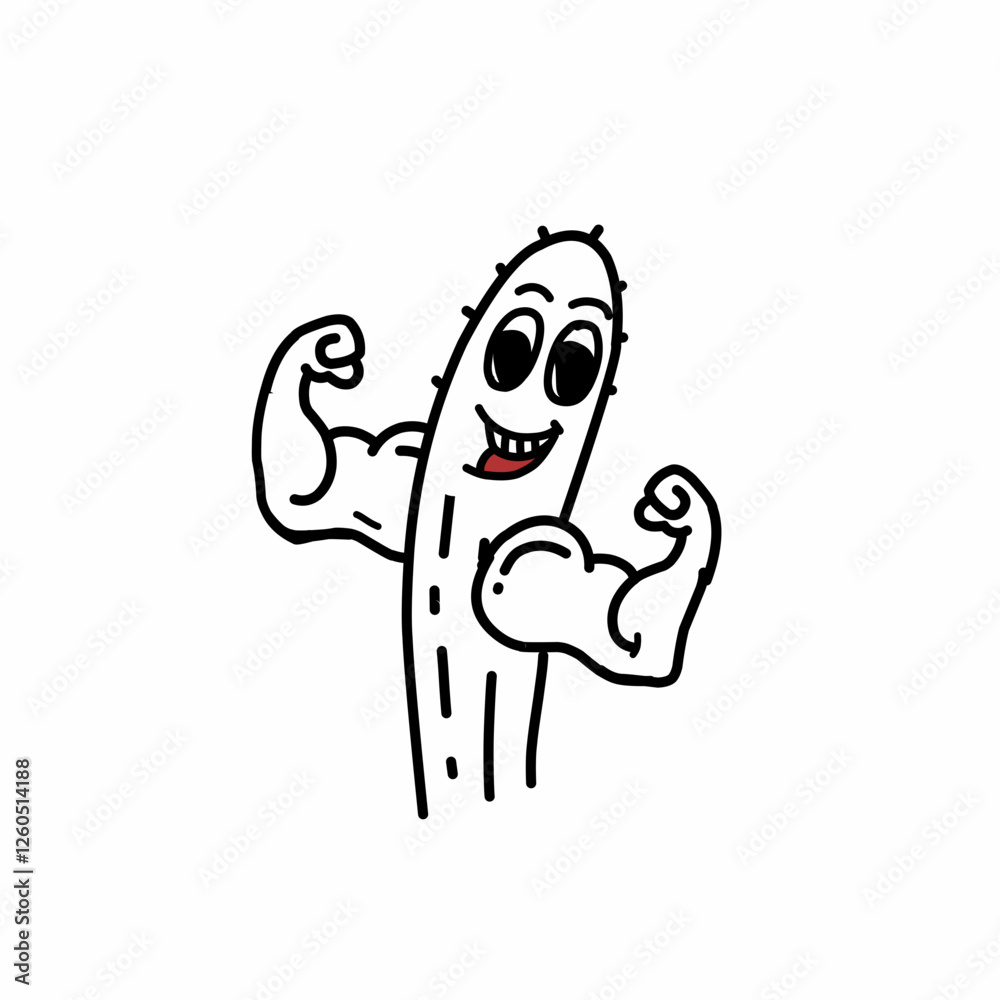 Cactus showing muscle biceps. Vector Printable cartoon illustration ...