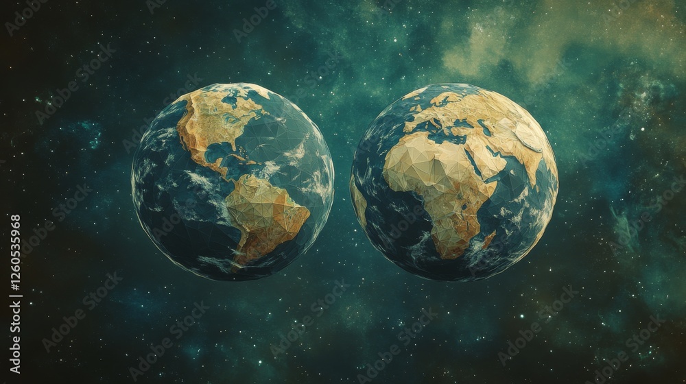 Abstract world map low poly textured global earth continents ocean map ...