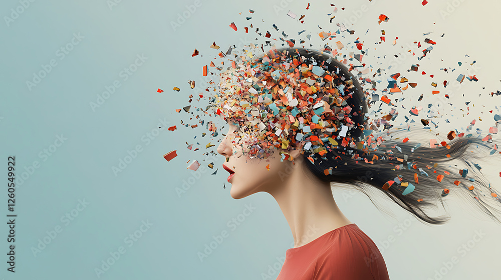 Ilustración de Stock Profile of a woman with her head exploding into ...