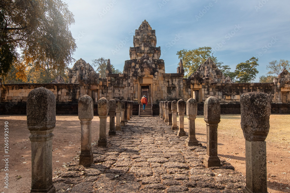 Tourists visit Ancient Khmer Temple Ruins of Prasat Sdok Kok Thom (Sdok ...