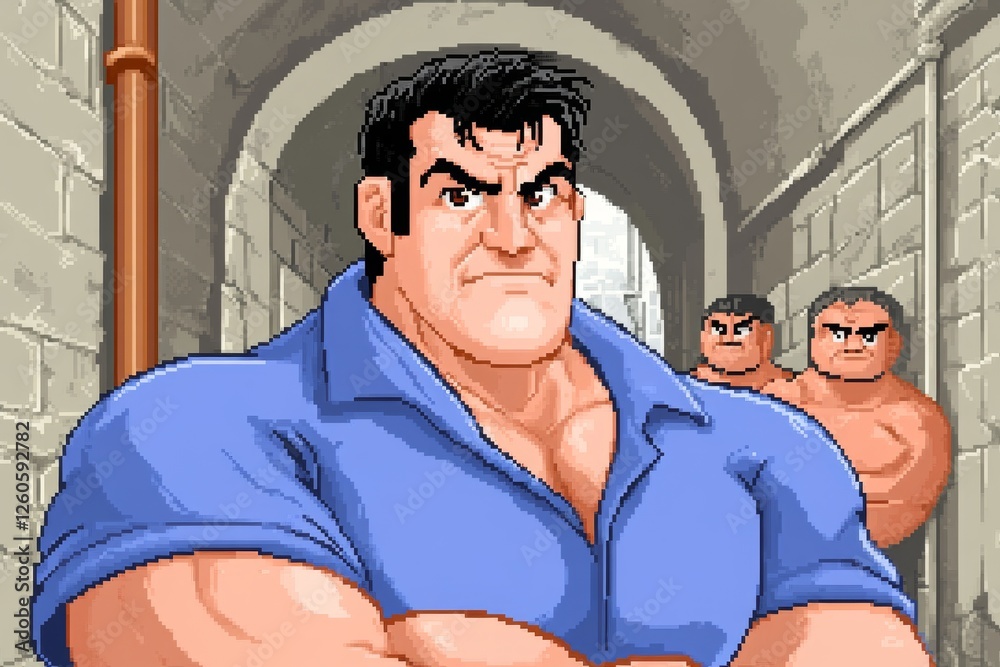 A 8-bit pixel art of a retro video game character training by fighting ...