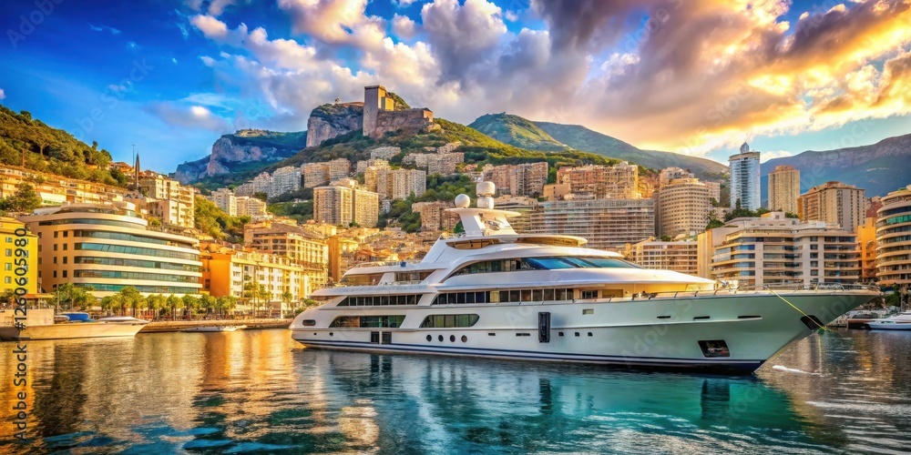 Elegant luxury yacht docked at picturesque Monaco harbor with stunning ...