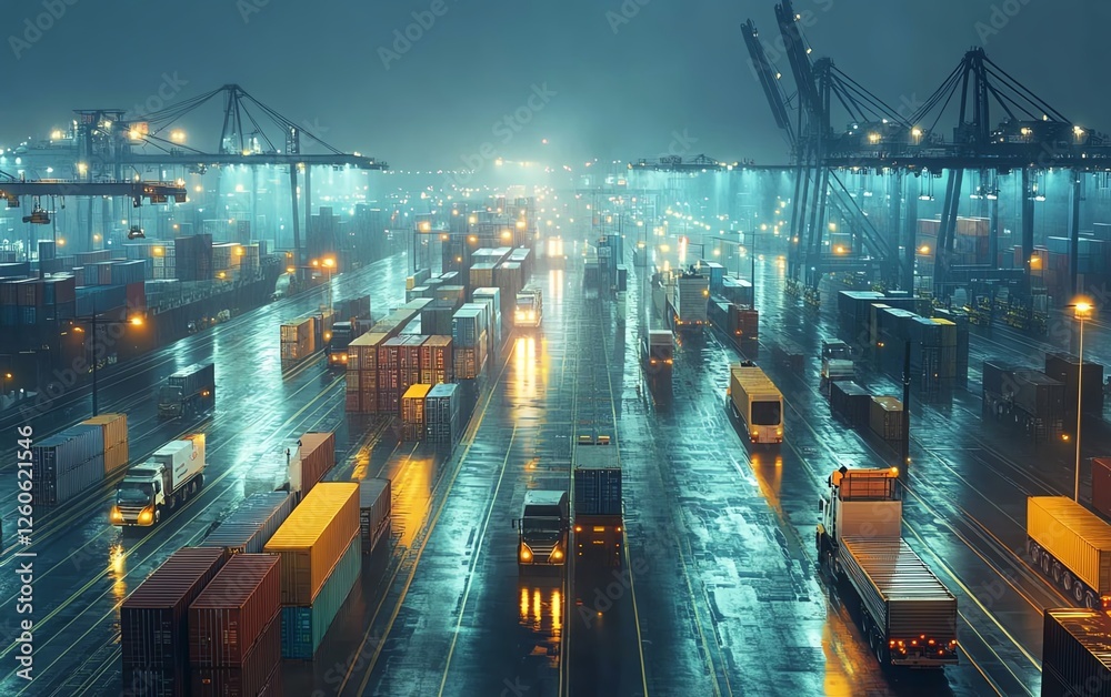 A futuristic logistics hub with intermodal containers, autonomous ...