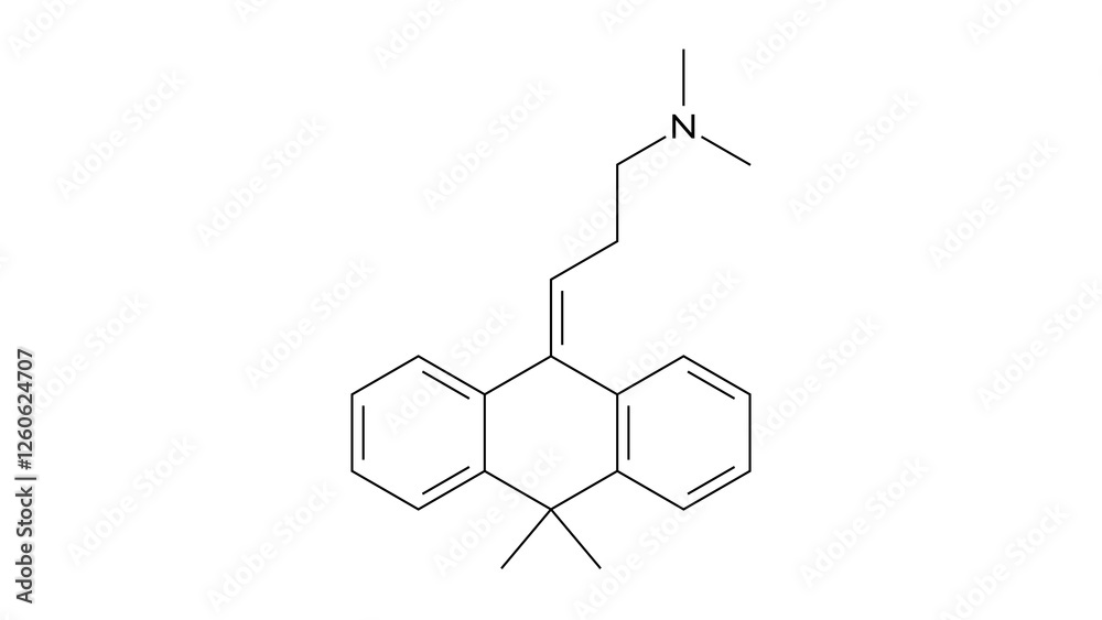 melitracen molecule, structural chemical formula, ball-and-stick model ...