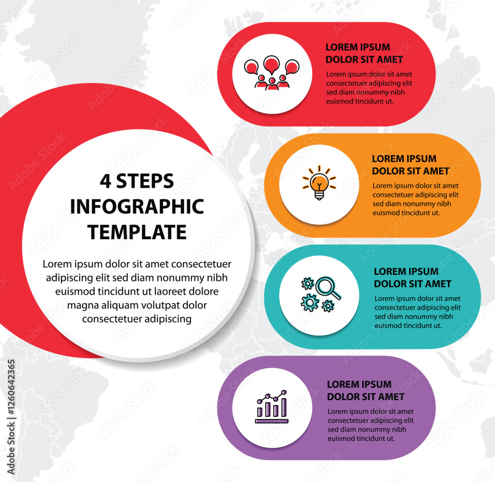 4 steps infographic template with 4 options. Flowchart that can be used for business report ...