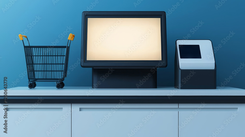 Self service station looks orderly for shopper using illuminated screen ...