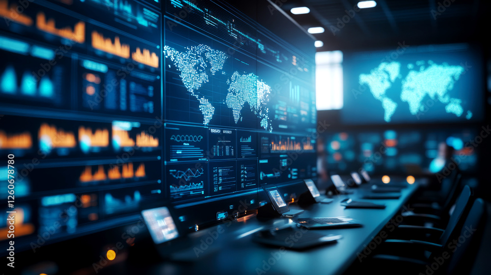 Strategic business planning team analysis corporate control room data ...