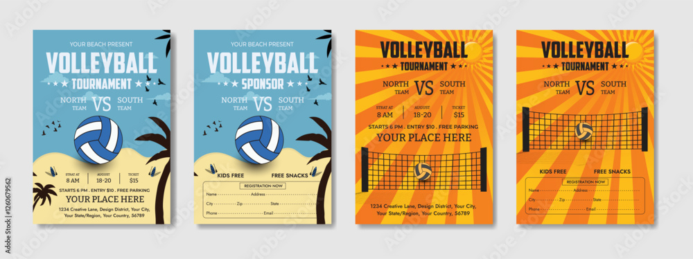 Volleyball championship flyer layout, double sided poster design for ...