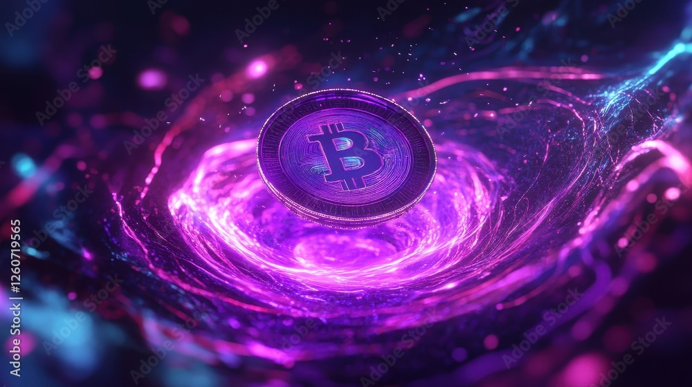 Tron coin floating in a vortex of plasma glowing with neon purple light ...