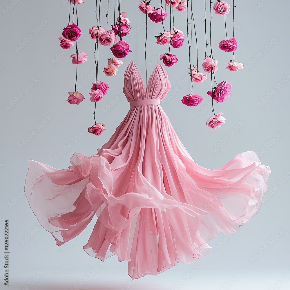 white studio background. There's a woman in her 30s twirling and out of ...