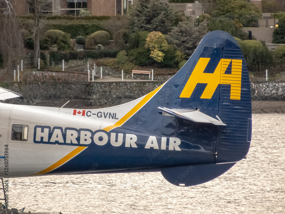 Victoria, British Columbia, Canada. Feb 11, 2025.The tail of a Harbour ...