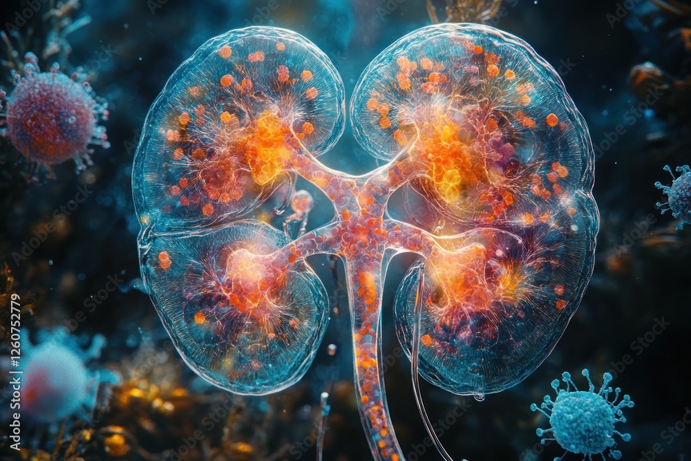 Human Urinary System Anatomy Watercolor Surreal Art with E coli ...