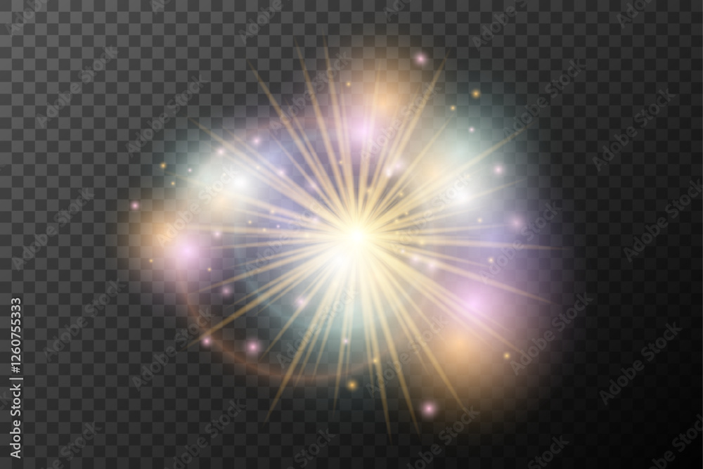 Light flash effect with flares and glow on a transparent background ...