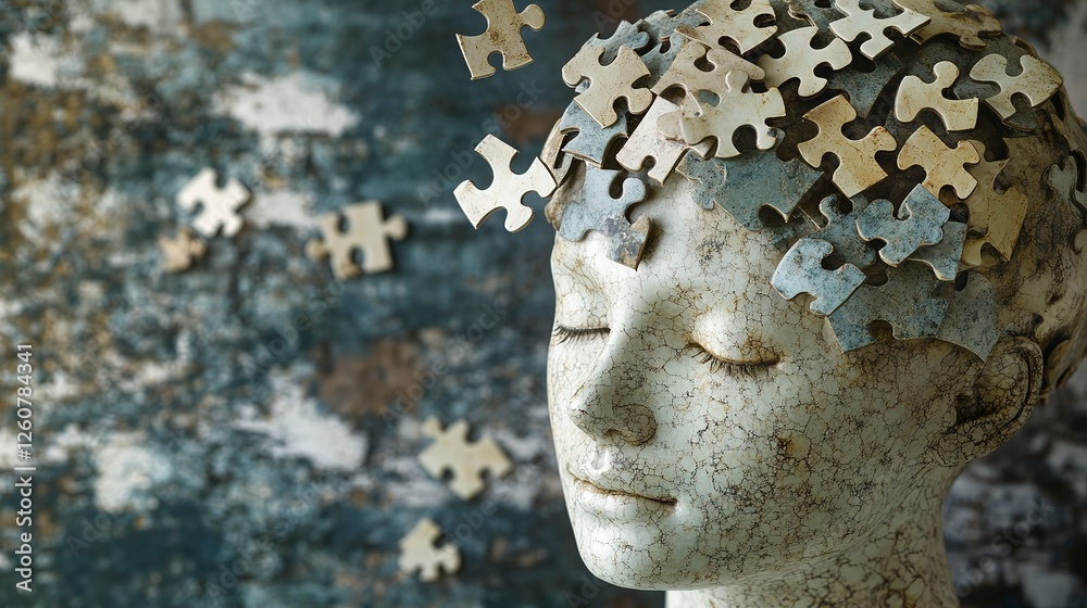 Puzzle pieces missing from a brain symbolize memory loss and cognitive ...