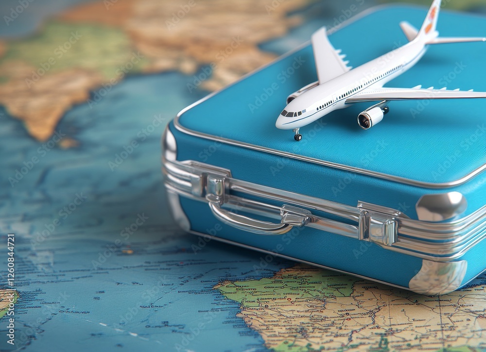 Blue Suitcase and Two Miniature Airplanes on a Map – Stock Photo ...